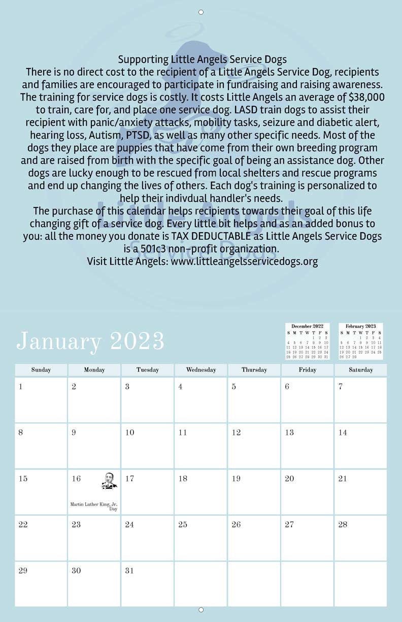 Little Angels Service Dogs 2022 Calendar Fundraising