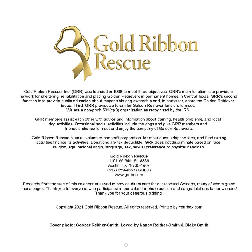 Gold Ribbon Rescue 2022 Calendar Fundraising