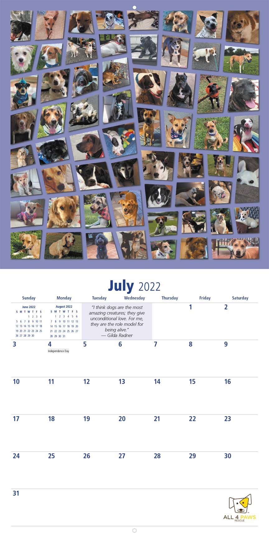 All 4 Paws Rescue 2022 Calendar Fundraising