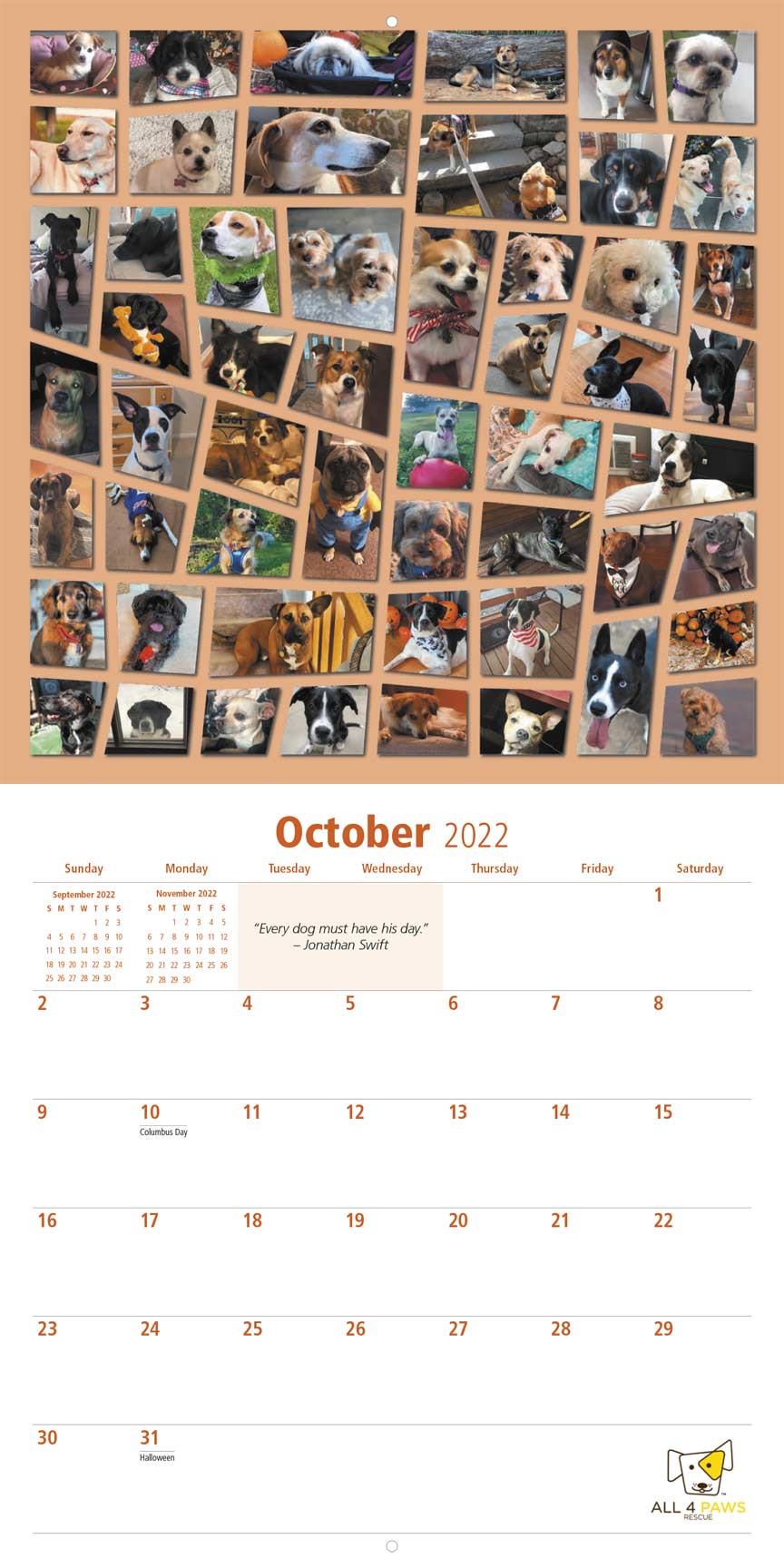 All 4 Paws Rescue 2022 Calendar Fundraising