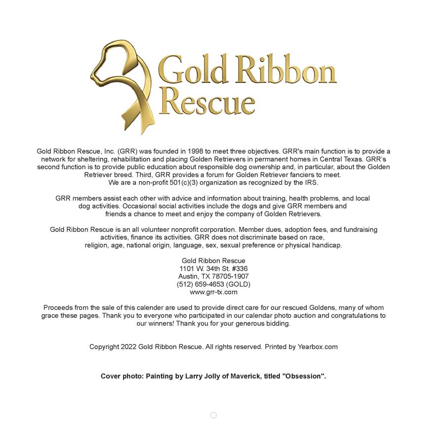 Gold Ribbon Rescue 2023 Calendar Fundraising