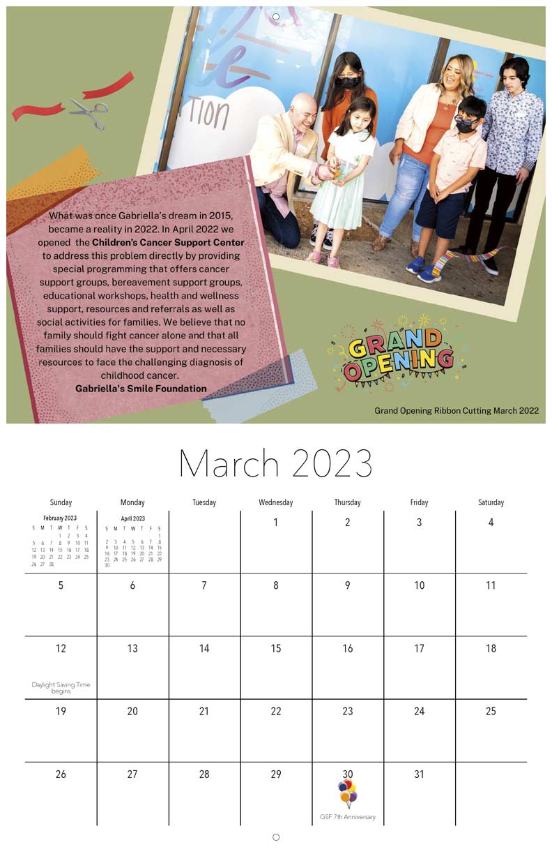 Gabriella's Smile Foundation 2023 Calendar Fundraising